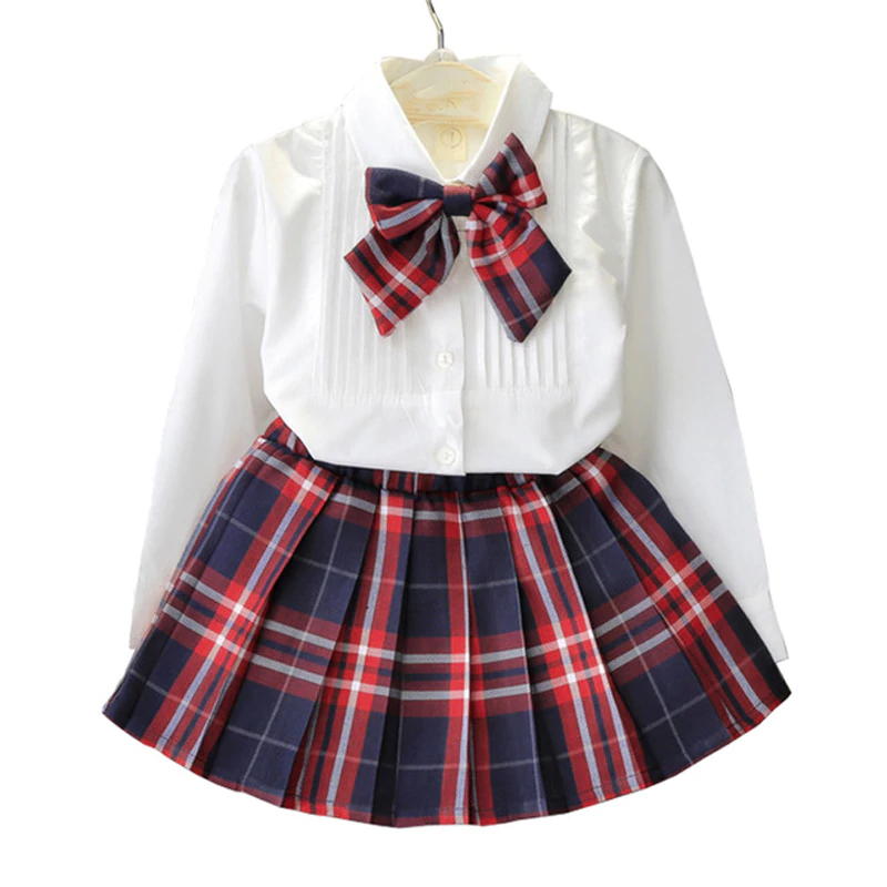 Girl's School Style Cotton Clothing Set - Kid Pipe
