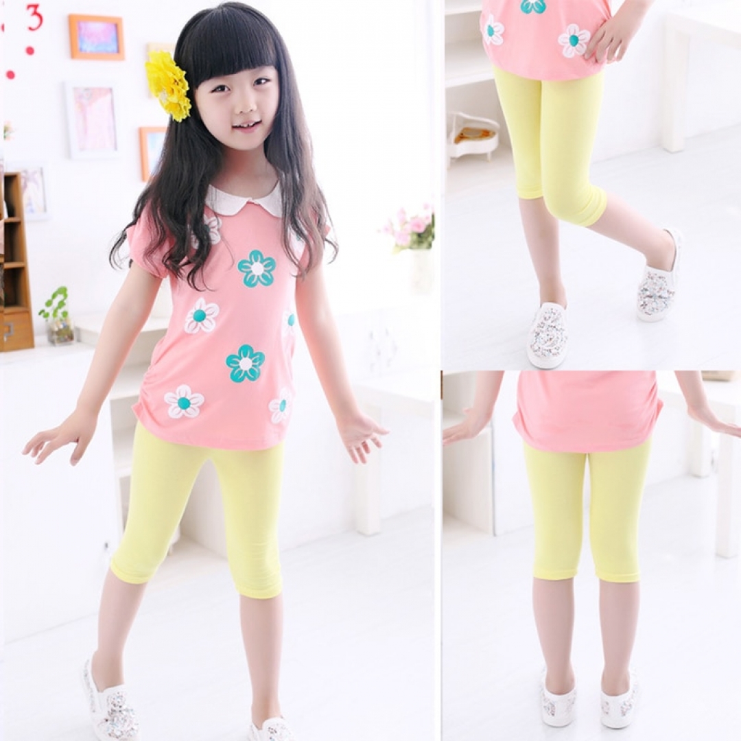 Girl's Plain Spandex Pants with Elastic Waist - Kid Pipe