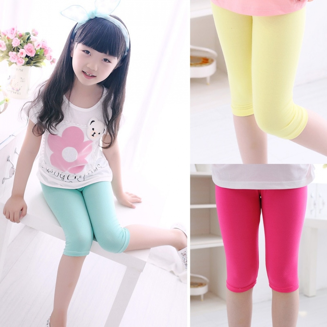 Girl's Plain Spandex Pants with Elastic Waist - Kid Pipe